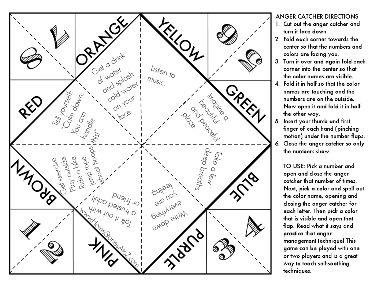 Anger Catcher - ANGER CATCHER DIRECTIONS Cut out the anger catcher and ...