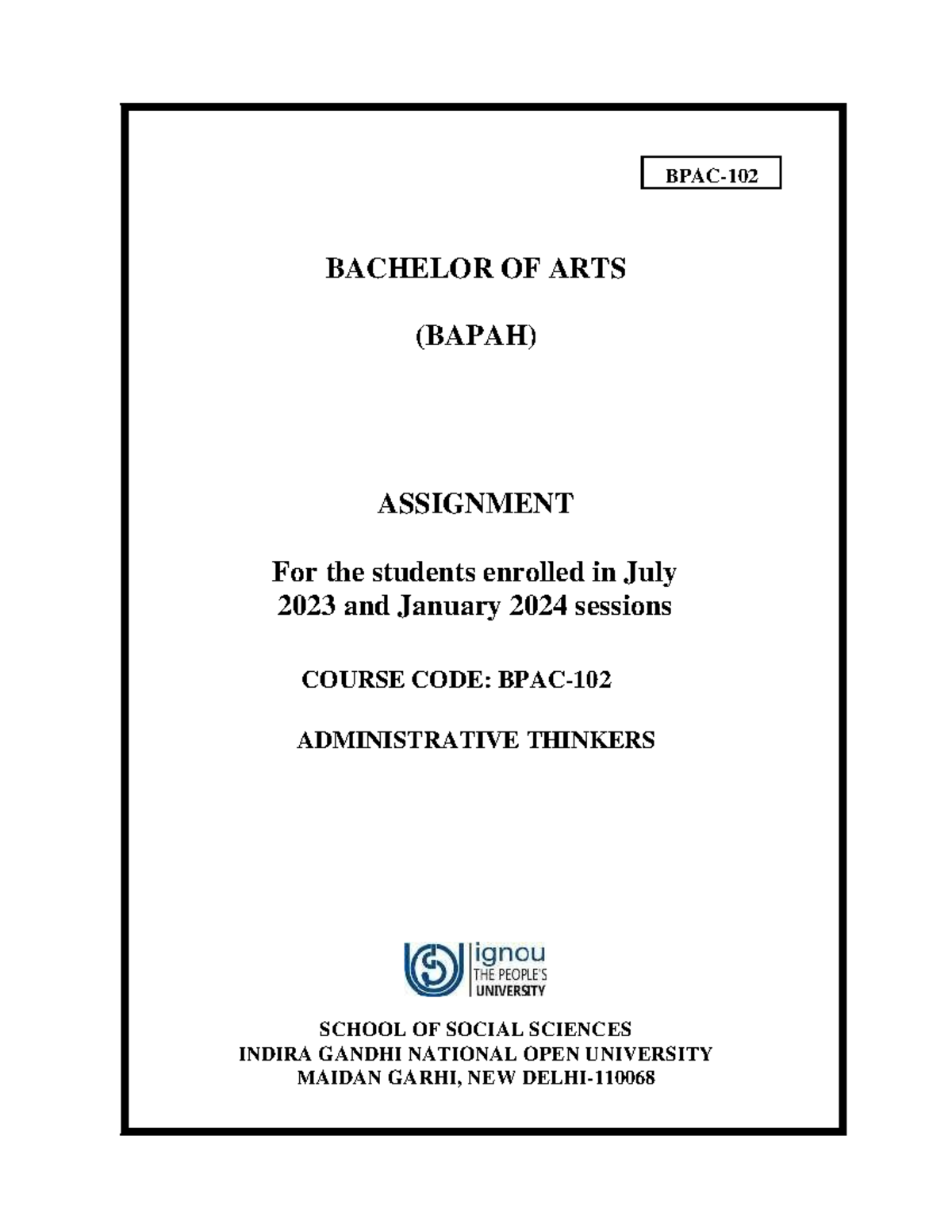 BPAC 102 English July 2023 Jan 2024 - BACHELOR OF ARTS (BAPAH ...
