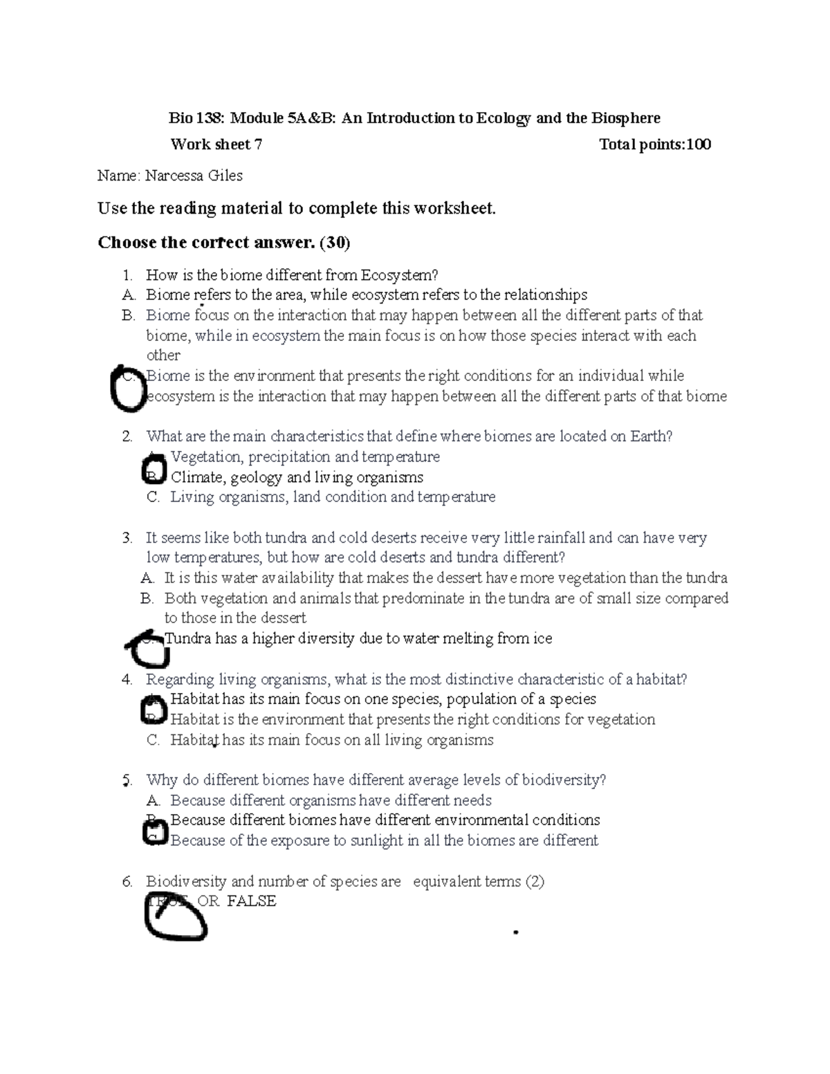 Bio 138 module 5 ws 7 - Questions - Bio 138: Module 5A&B: An ...