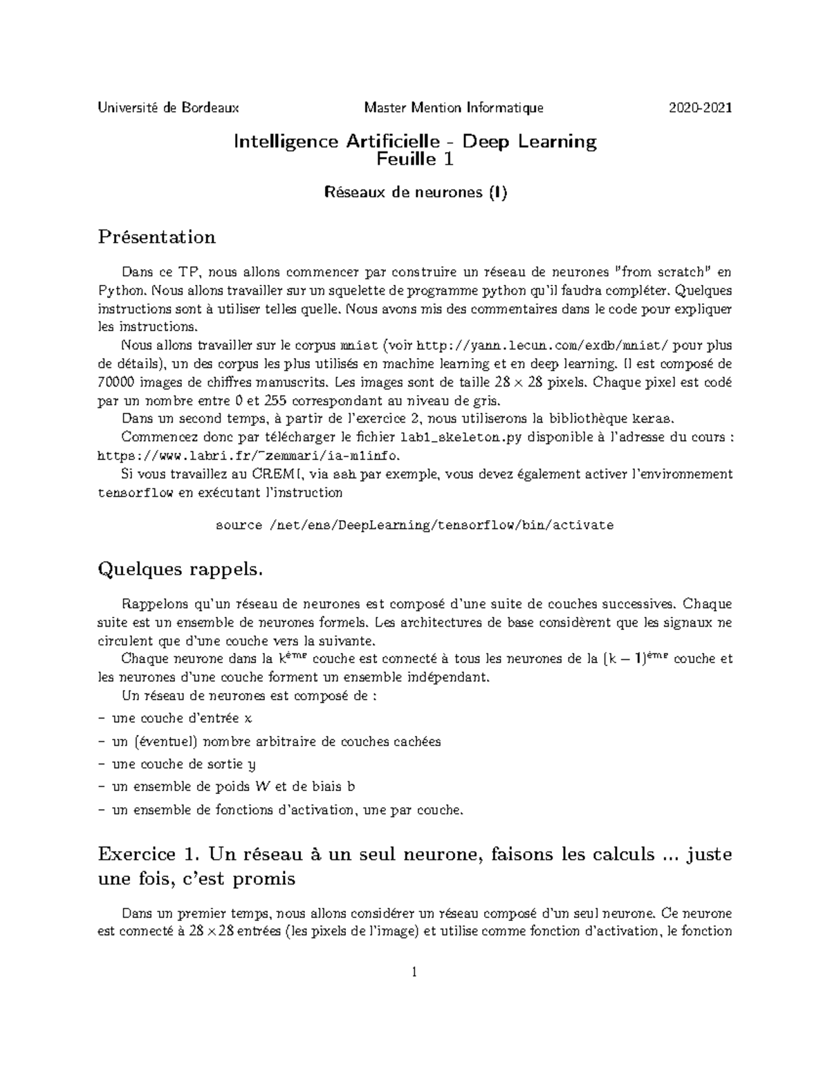 Td01 - td deep learning - Université de Bordeaux Master Mention ...