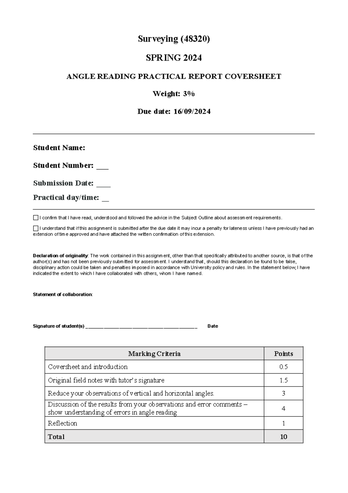 Angle reading - Surveying (48320) SPRING 2024 ANGLE READING PRACTICAL ...