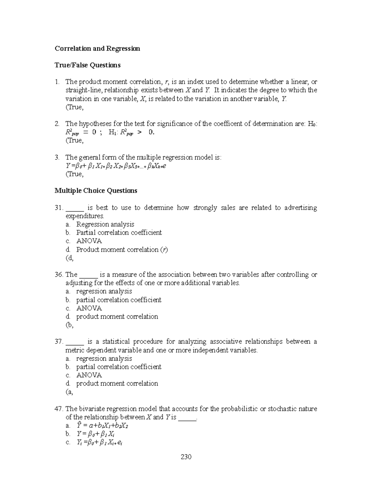 Regression Exam - Correlation and Regression Questions 1. The product ...