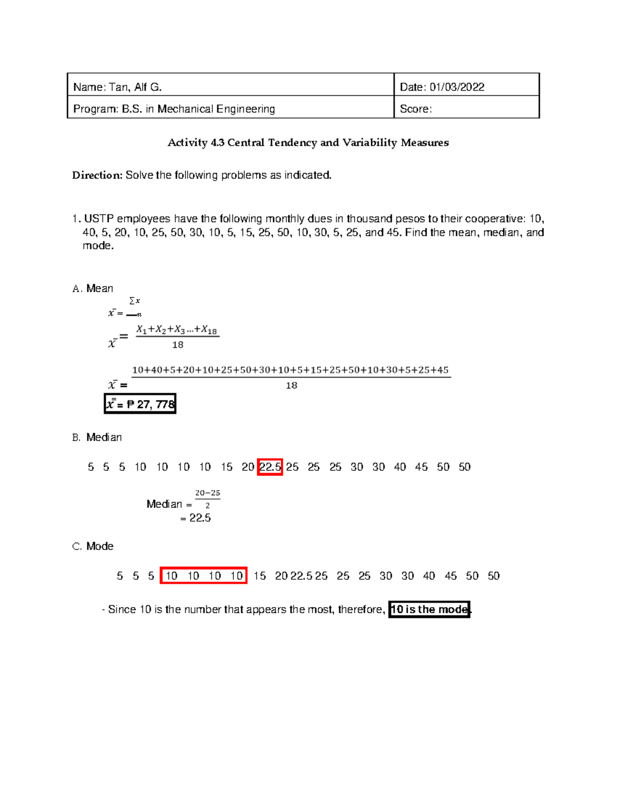 Tan BSME-1C Activitiy-4 - Name: Tan, Alf G. Date: 01/03/ Program: B. in ...