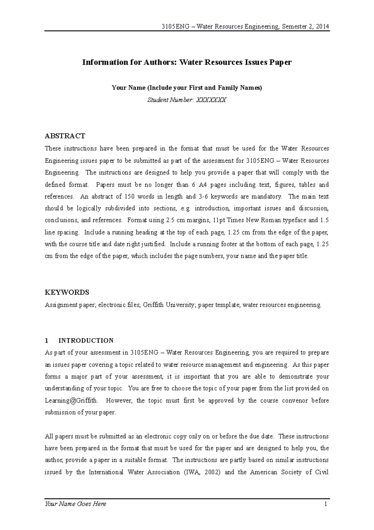 Seminar assignments - Information for authors: water resources issues ...