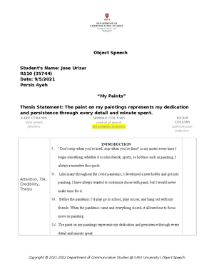 Object Speech Outline - Object Speech Student's Name: Abrahim Soukouna ...