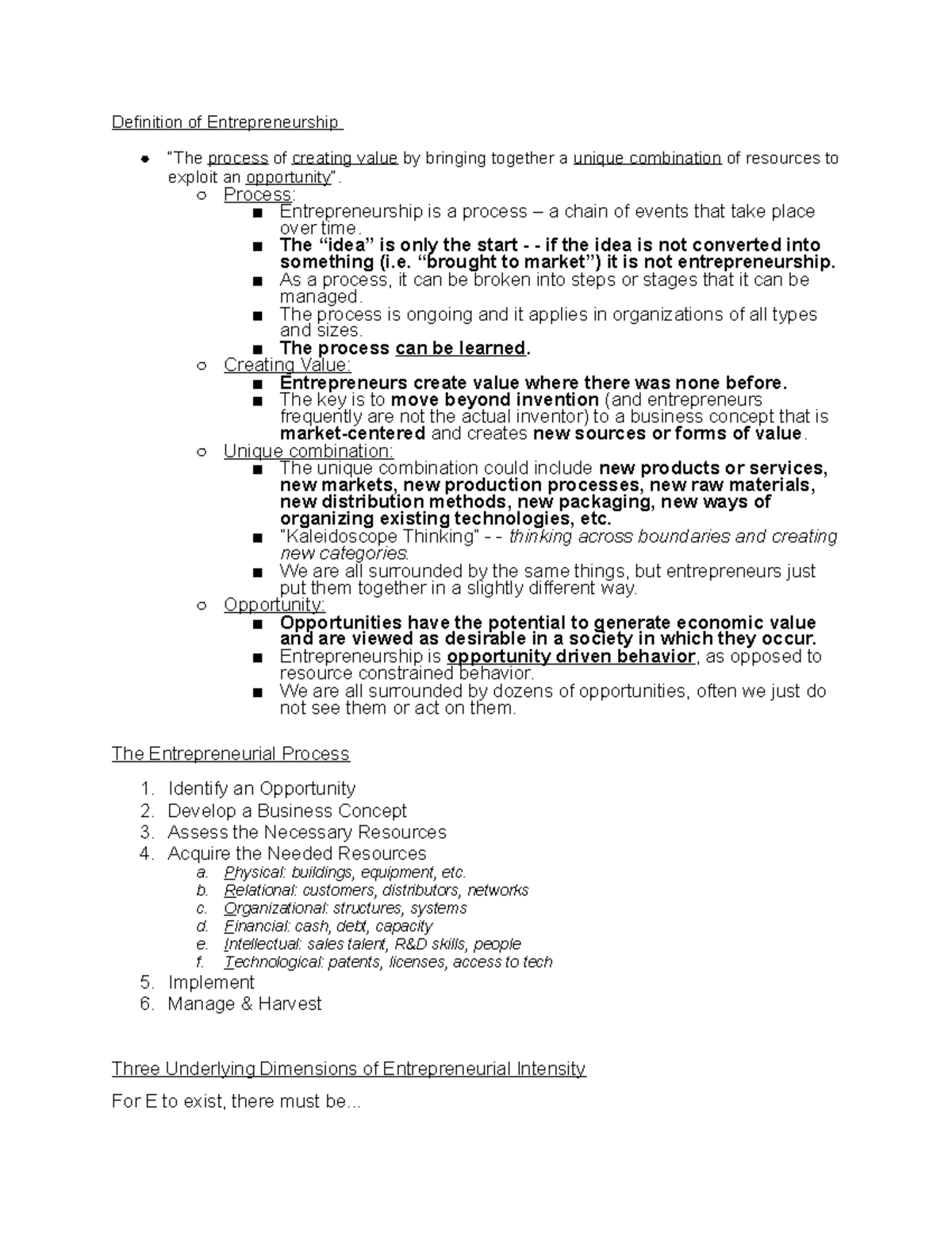 EEE Quiz 1 - study guide - Definition of Entrepreneurship “The process ...