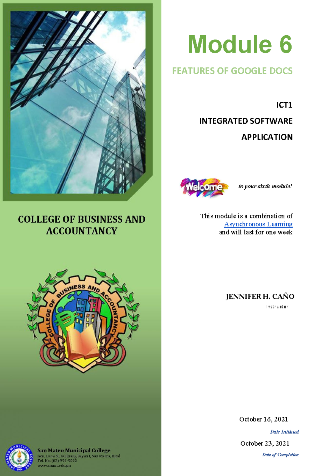 ICT1- Module-6 JH CAÑO 2ND SEM - Module 6 FEATURES OF GOOGLE DOCS ICT ...