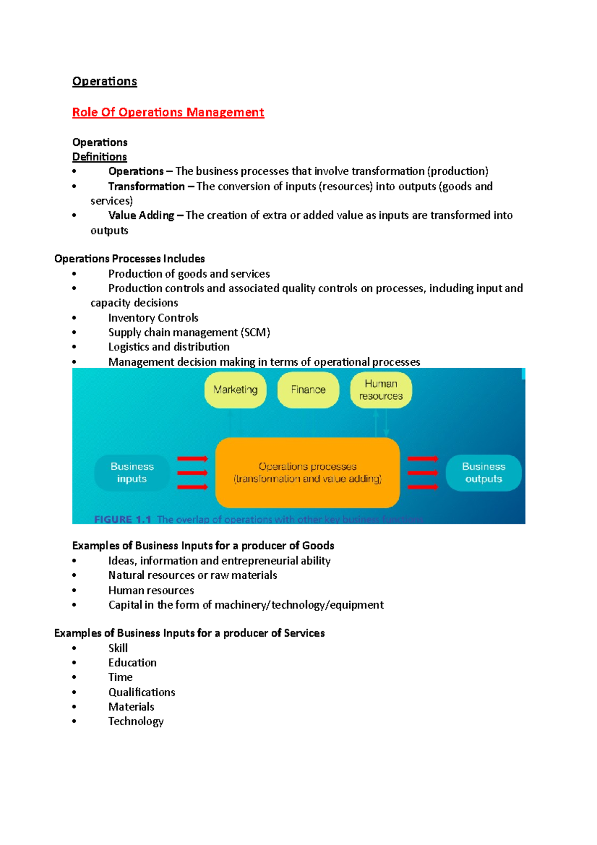 HSC Business Studies Operations Notes - Operations Role Of Operations ...