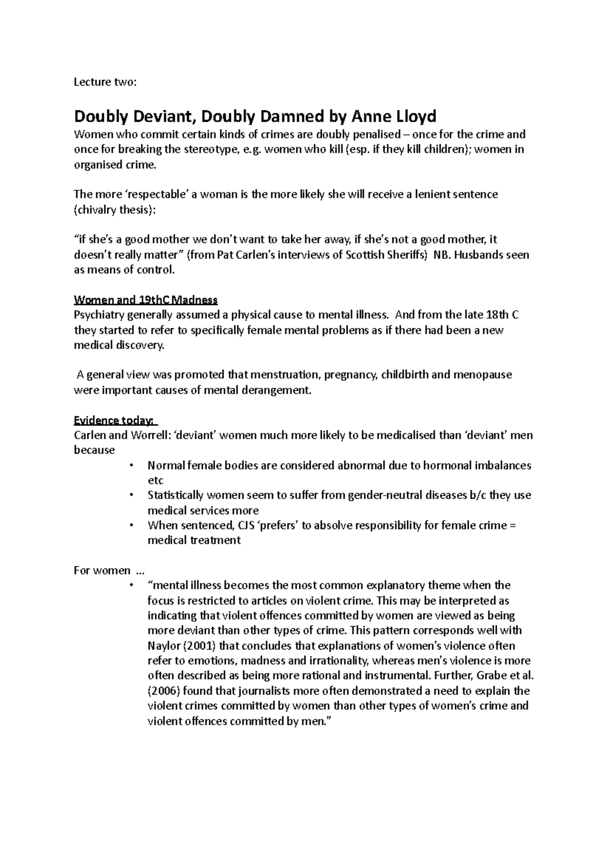 HSRV310 lecture 2 - Lecture two: Doubly Deviant, Doubly Damned by Anne ...