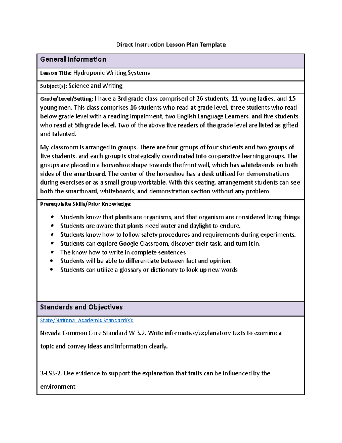 Direct Instruction Lesson Plan template 1 - Direct Instrucion Lesson ...