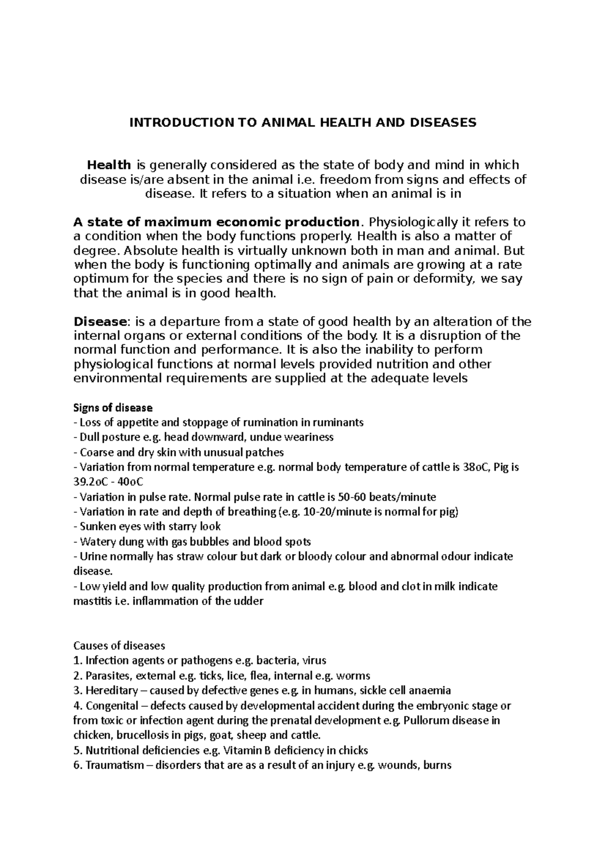 Introduction TO Animal Health AND Diseases - INTRODUCTION TO ANIMAL ...