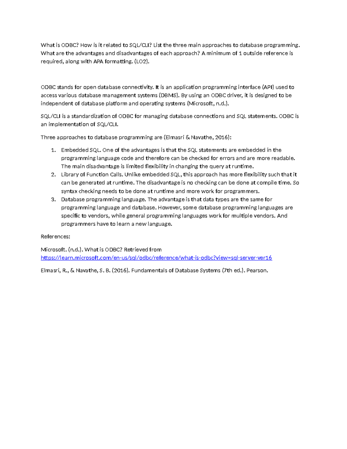 Week4 - Week 4 discussion - What is ODBC? How is it related to SQL/CLI ...