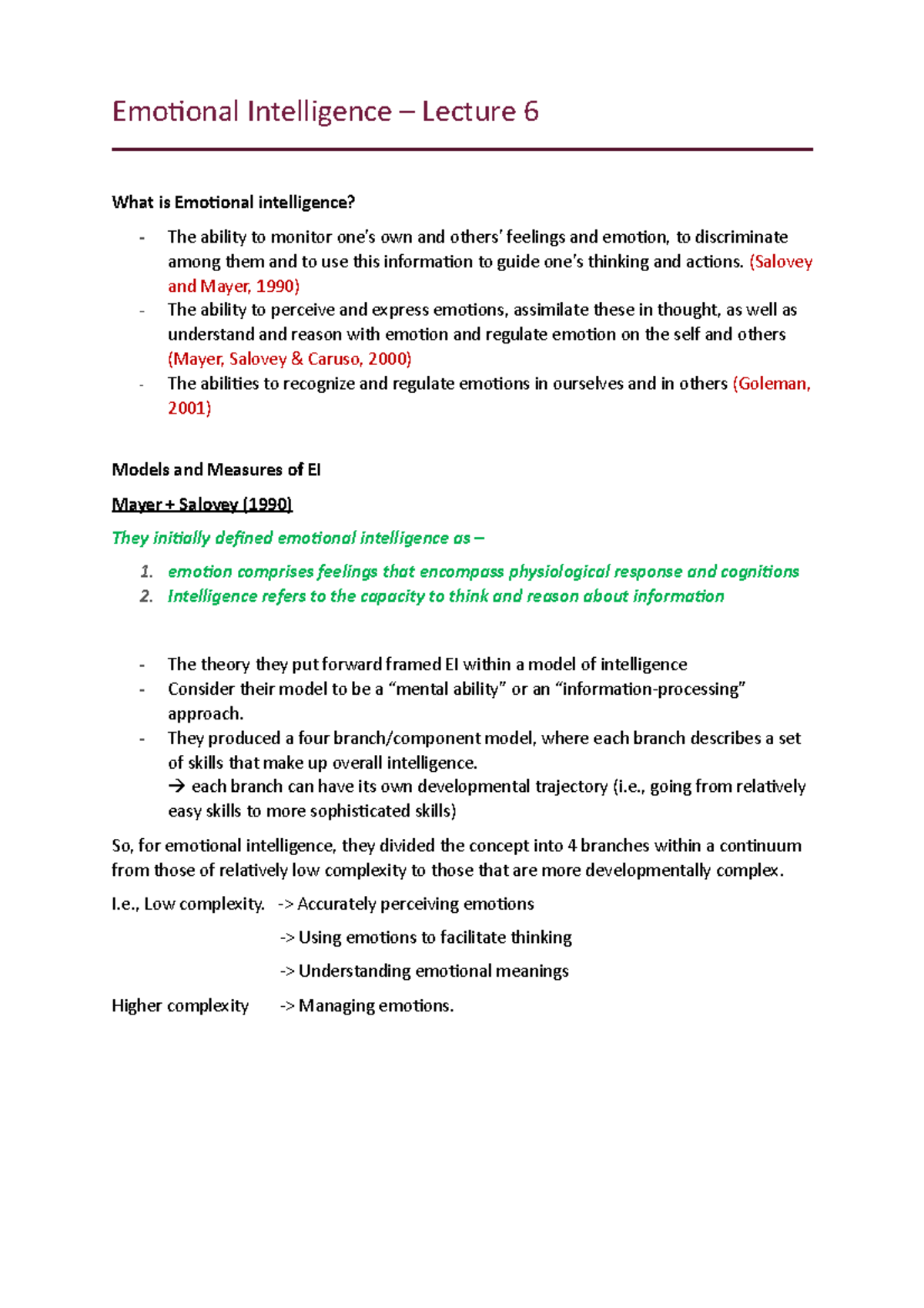 Emotional Intelligence - L6 - Emotional Intelligence – Lecture 6 What ...