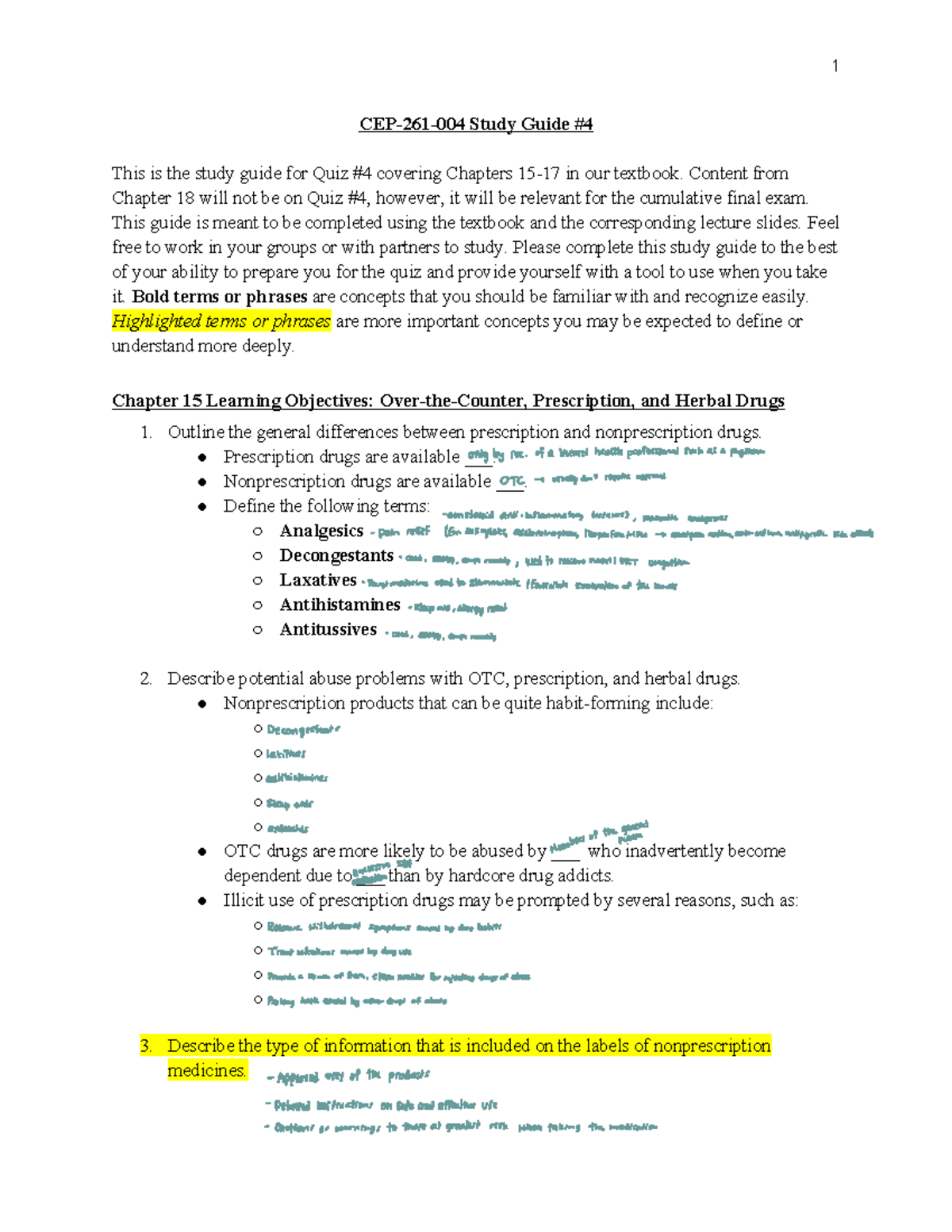 CEP 261 Study Guide Quiz 4 - CEP-261-004 Study Guide This is the study guide for Quiz #4 ...