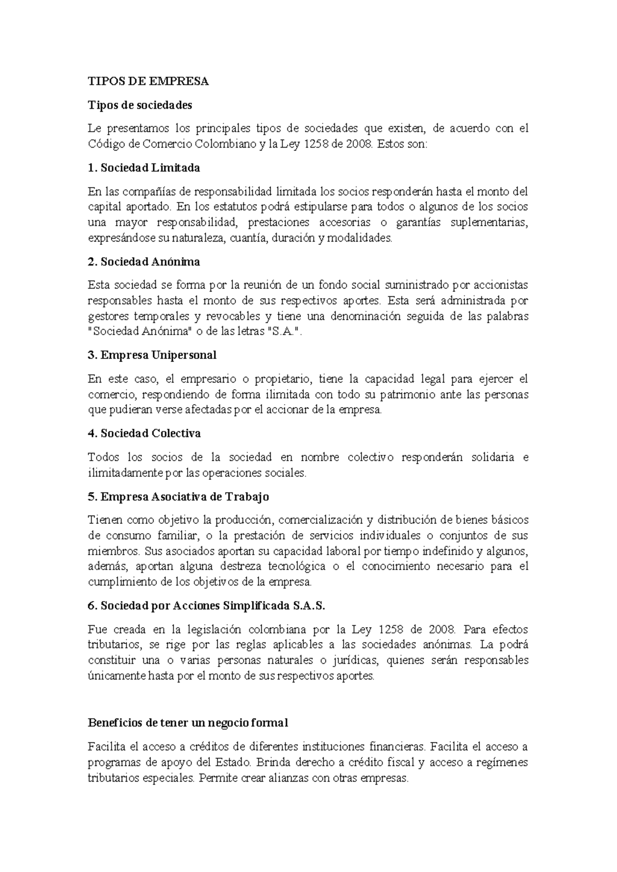 Tipos DE Empresa - mmmmmmmmm - TIPOS DE EMPRESA Tipos de sociedades Le ...