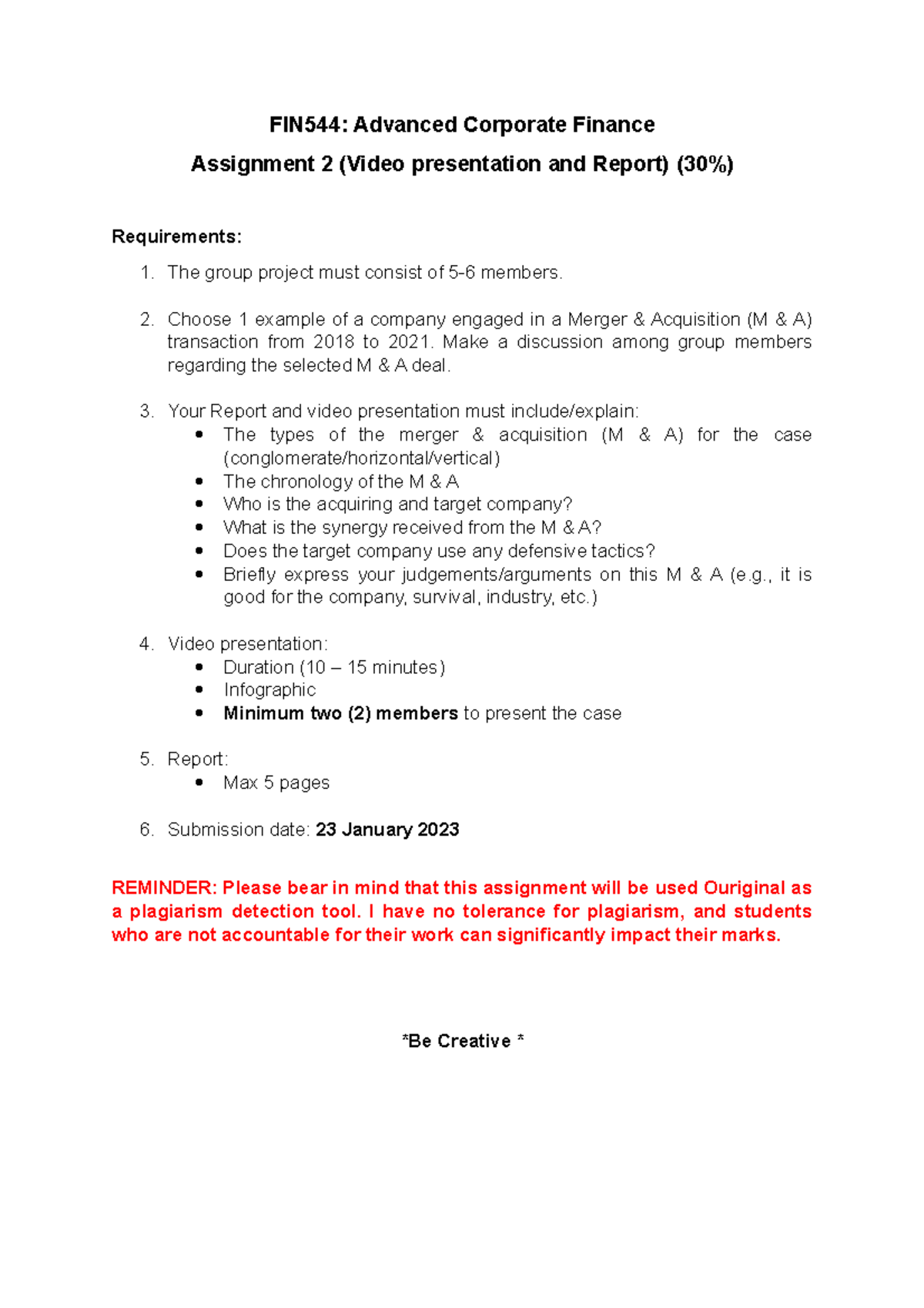 Group Assignment Oct2022 - FIN544: Advanced Corporate Finance ...