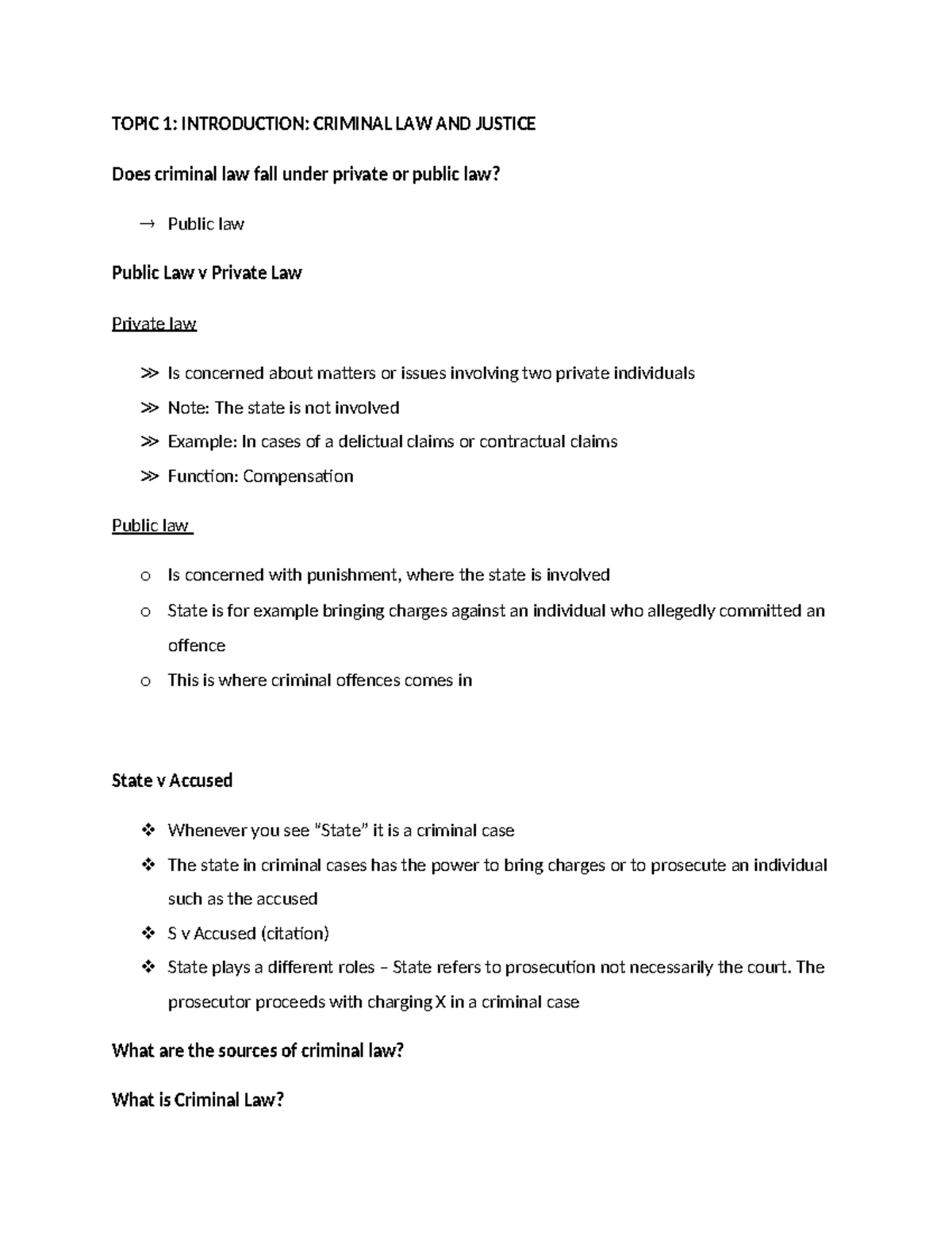 Topic 1 - TOPIC 1: INTRODUCTION: CRIMINAL LAW AND JUSTICE Does criminal law fall under private ...