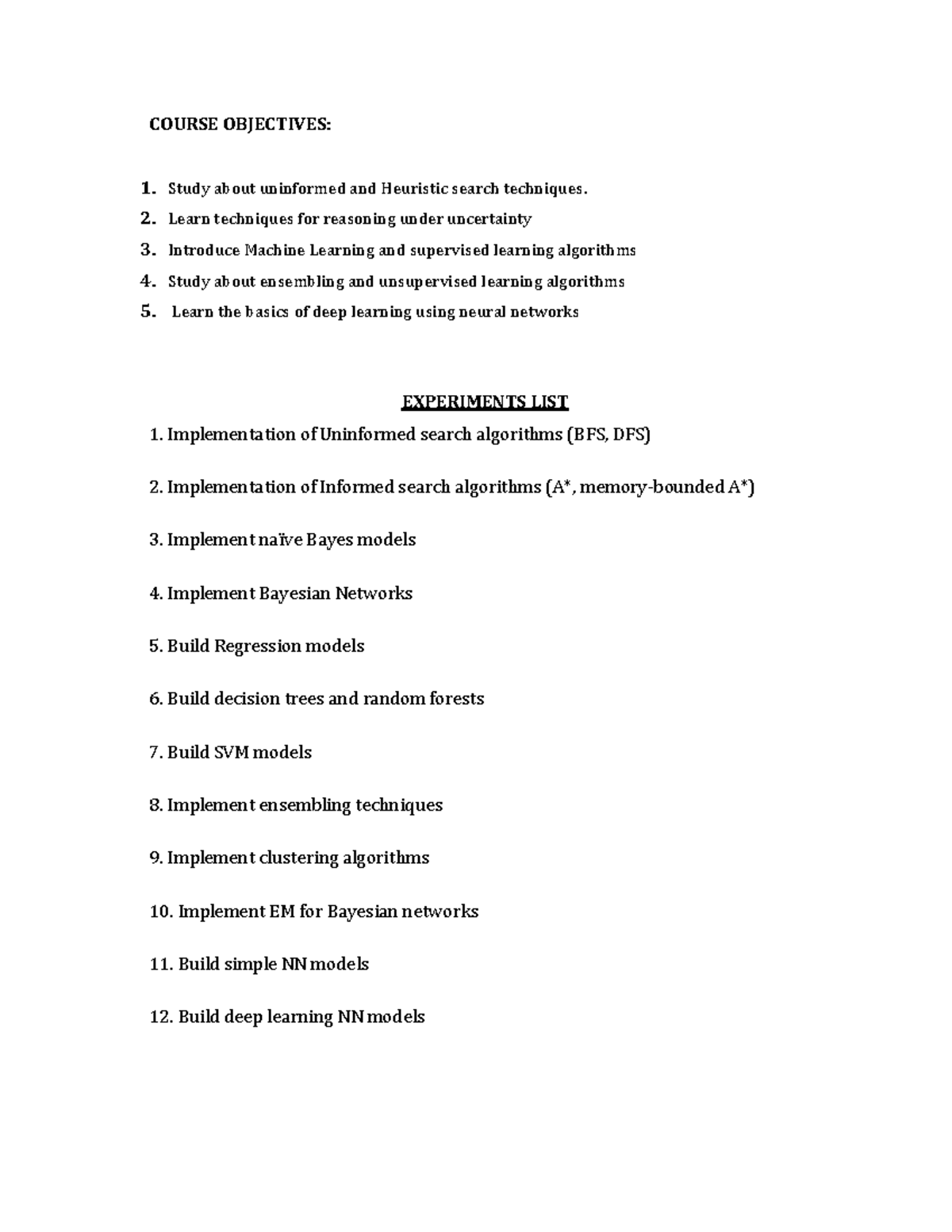 AIML Manual V1 2-86 - Nothing is impossible - COURSE OBJECTIVES: Study ...