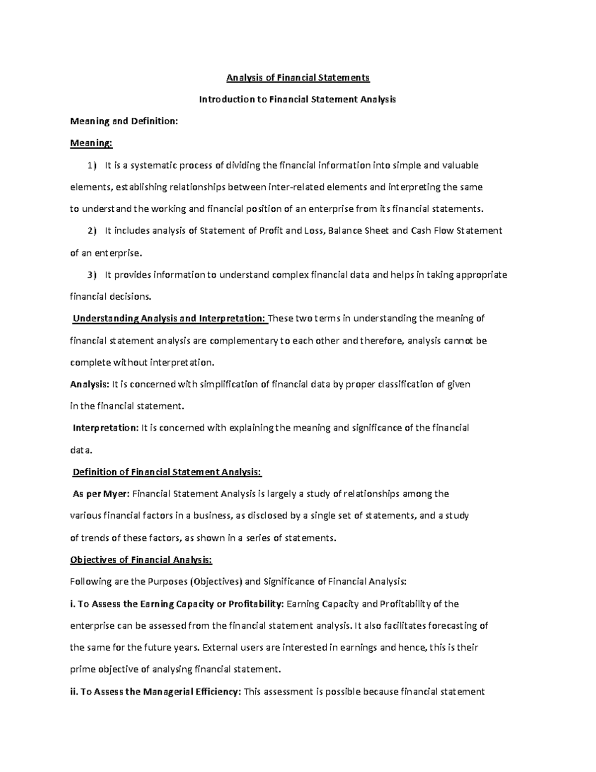 Unit -5 - Notes - Analysis of Financial Statements Introduction to ...