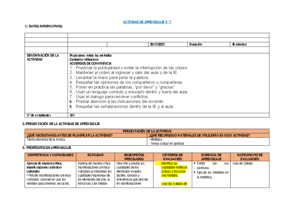 Tercero ADA N° 7 - ACTIVIDAD DE APRENDIZAJE - ACTIVIDAD DE APRENDIZAJE N° 7 1.- DATOS ...