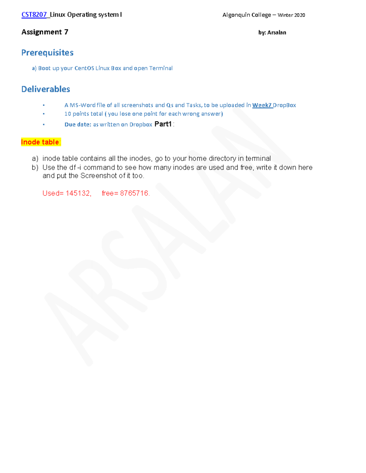 LAB7 inode table contains all the inodes - Assignment 7 by: Arsalan ...