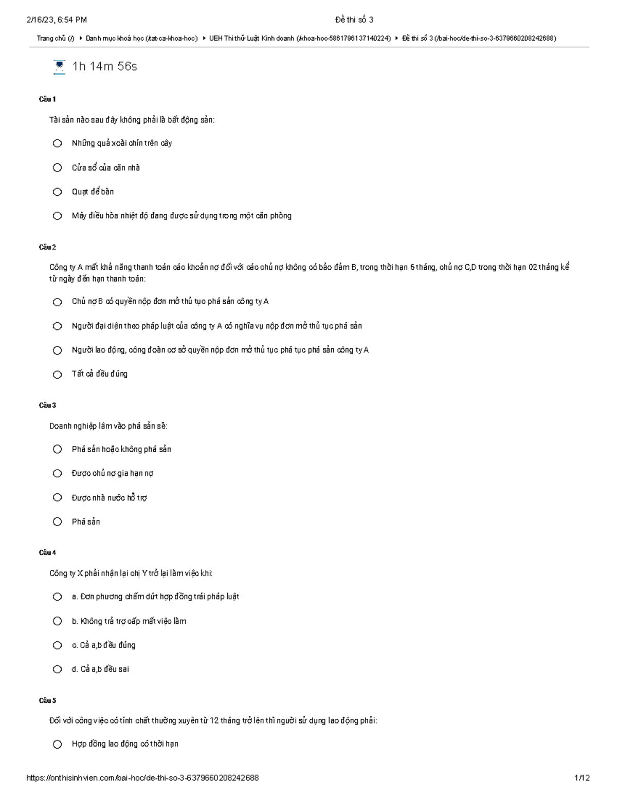 Đề thi số 3 - OTSV - Trang chủ (/) Danh mục khoá học (/tat-ca-khoa-hoc) UEH Thi thử Luật Kinh ...