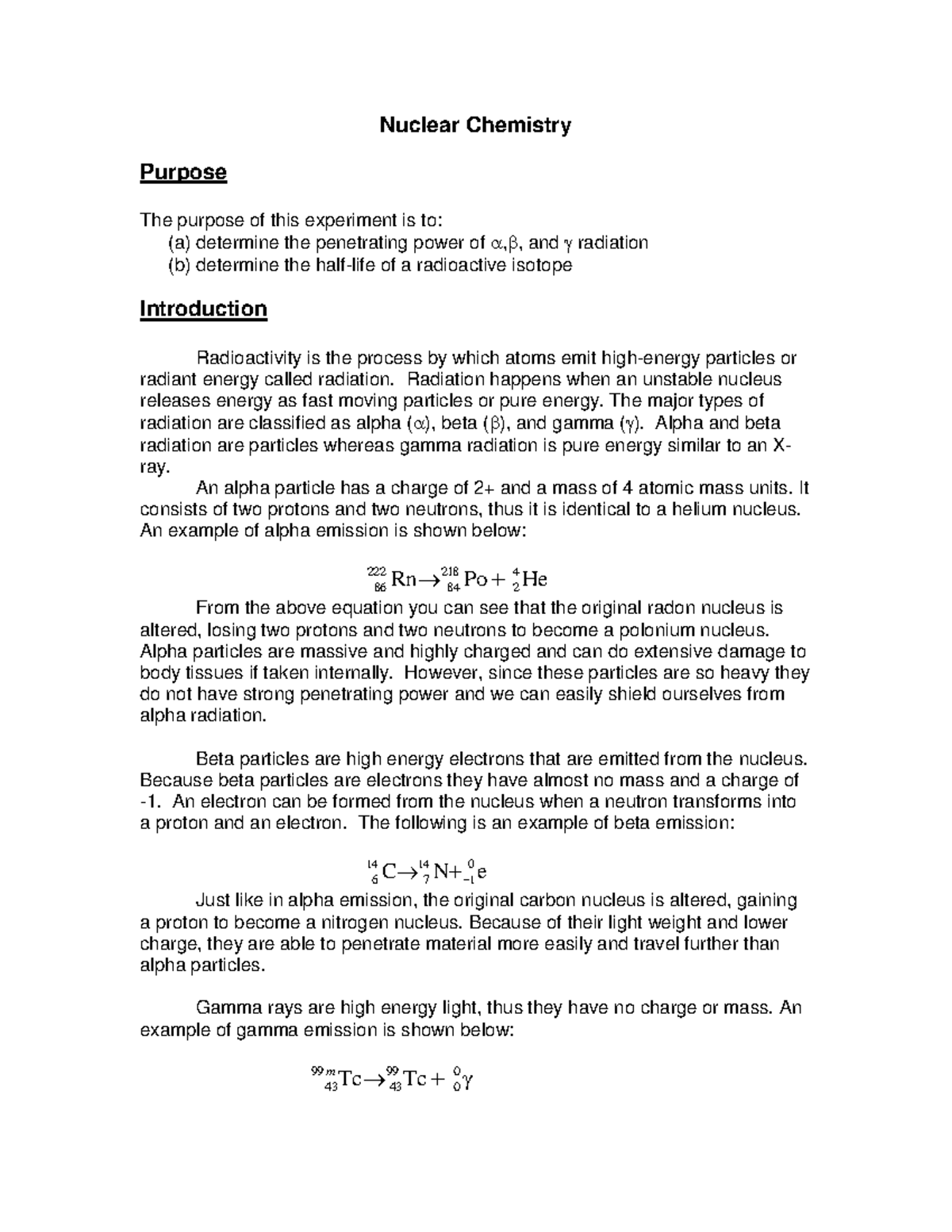 3 Nuclear Chemistrysp 18 - Nuclear Chemistry Purpose The purpose of ...