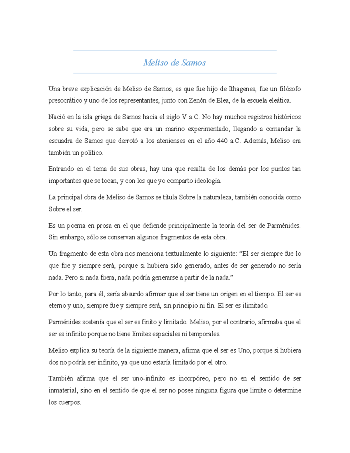 Meliso de Samos- Tarea Filosofia - Meliso de Samos Una breve ...