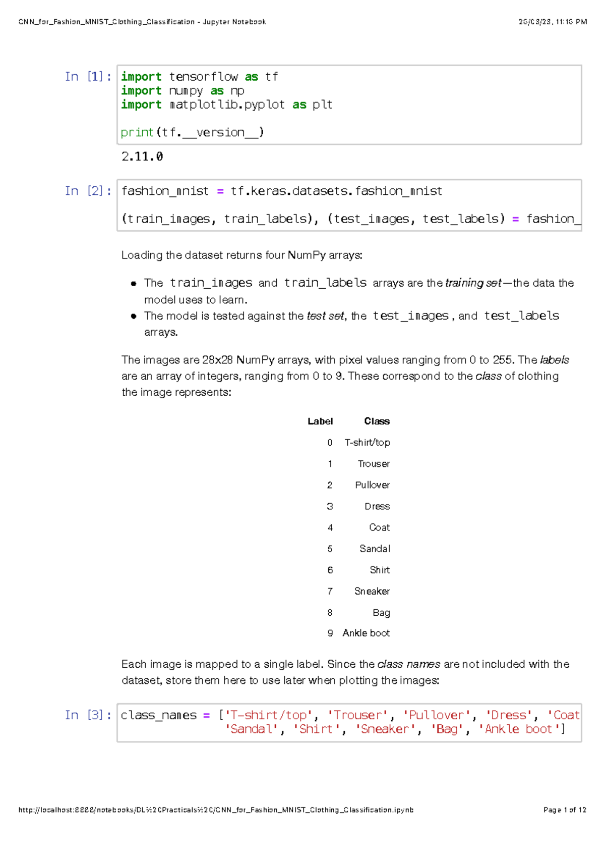 Dl Practical 3 In 1 In 2 Loading The Dataset Returns Four Numpy Arrays The Trainimages