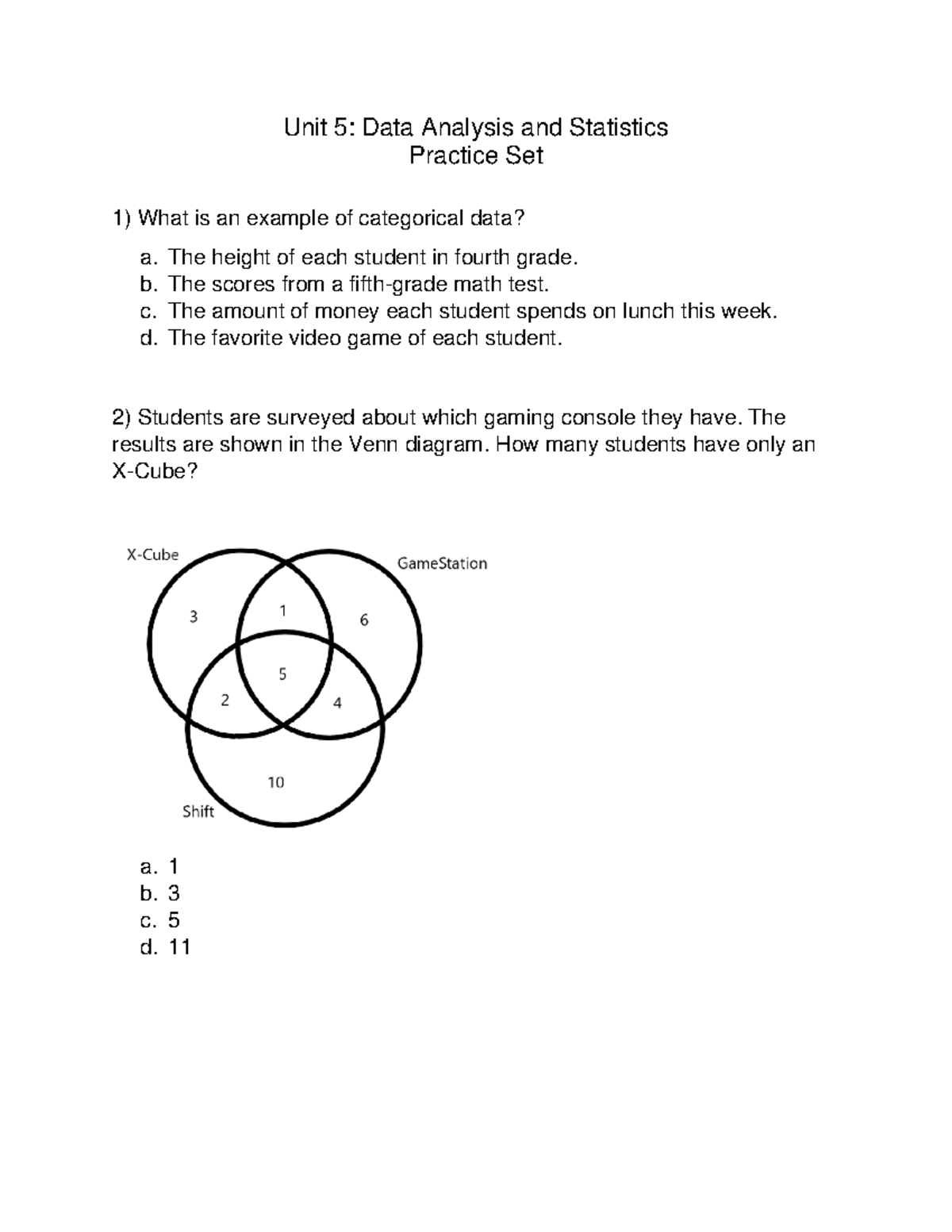 D127 128 Unit 5 Practice Set - Unit 5: Data Analysis and Statistics ...