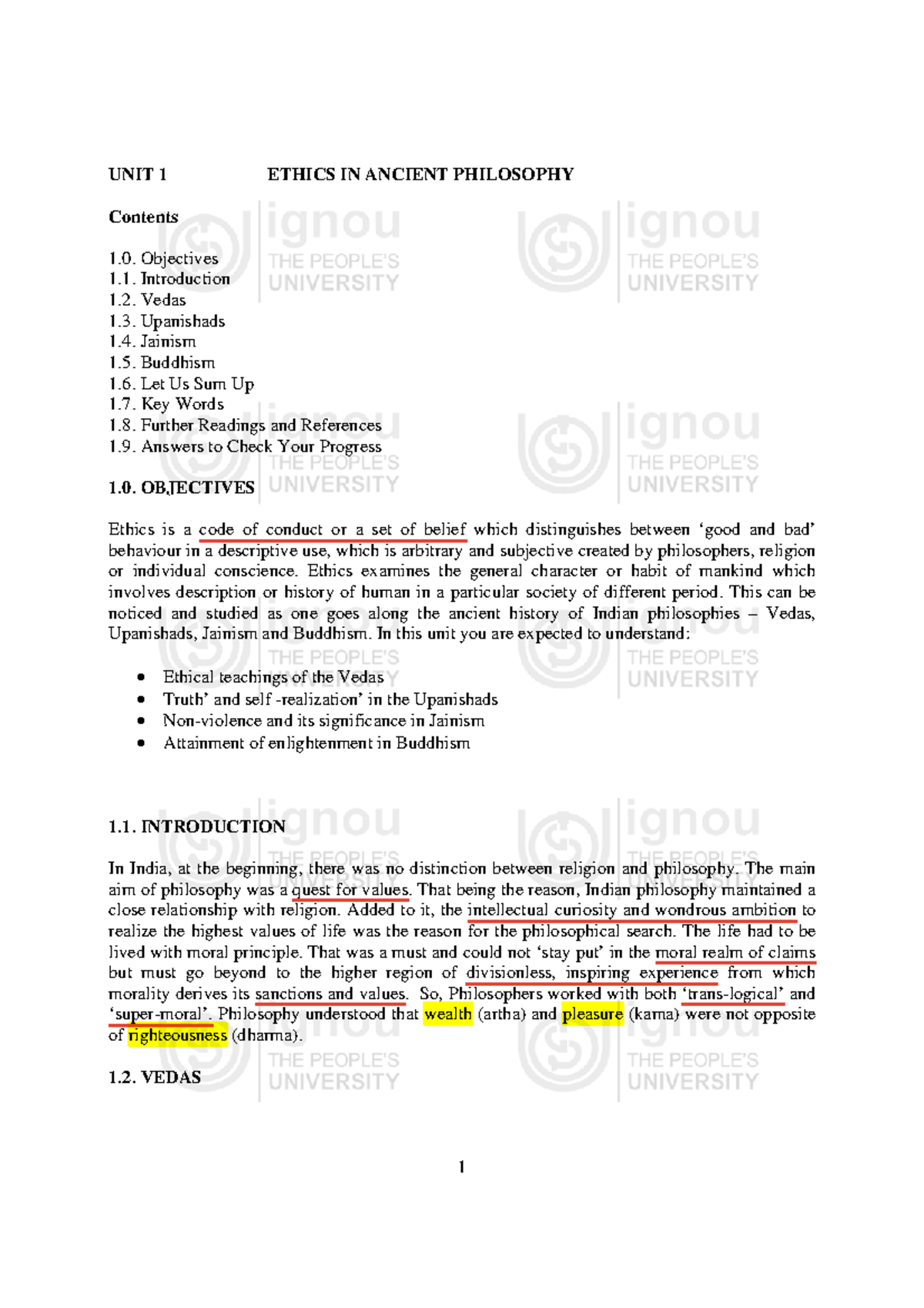 Unit-1 - Morality - UNIT 1 ETHICS IN ANCIENT PHILOSOPHY Contents ...