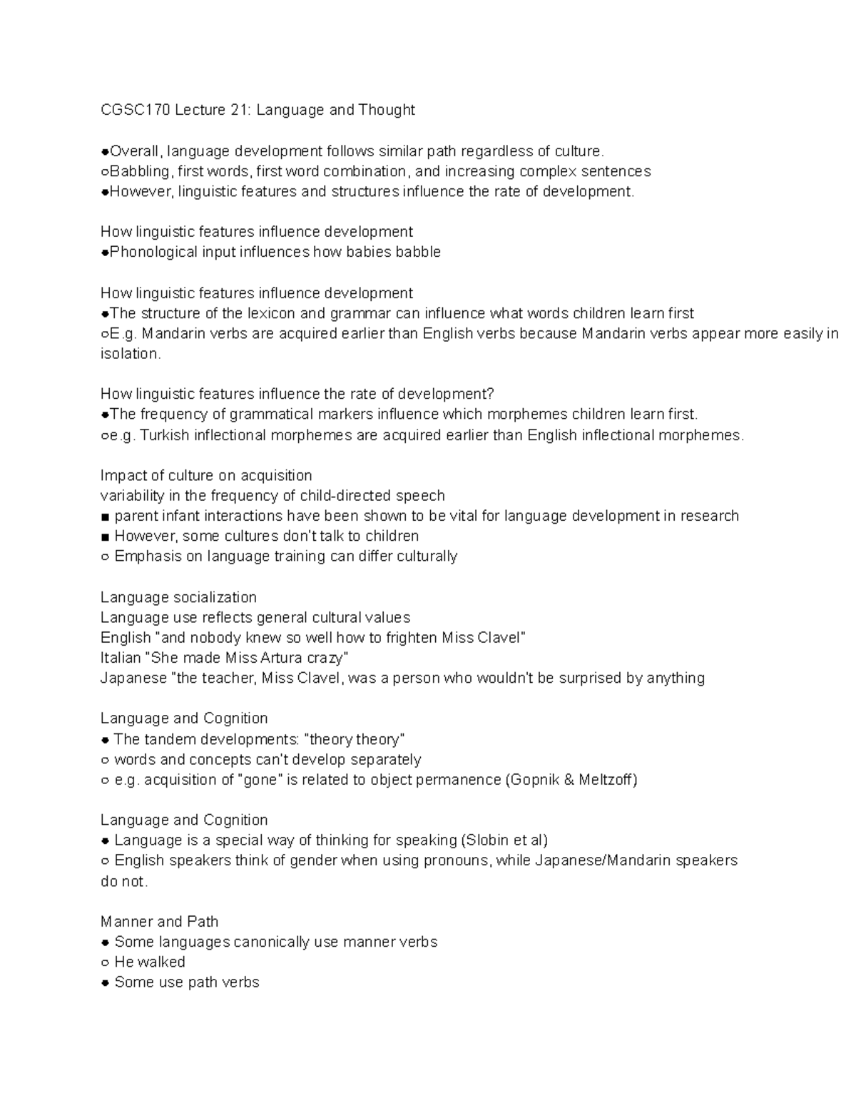 CGSC170 Lecture 21 Language and Thought - CGSC170 Lecture 21: Language and Thought Overall ...