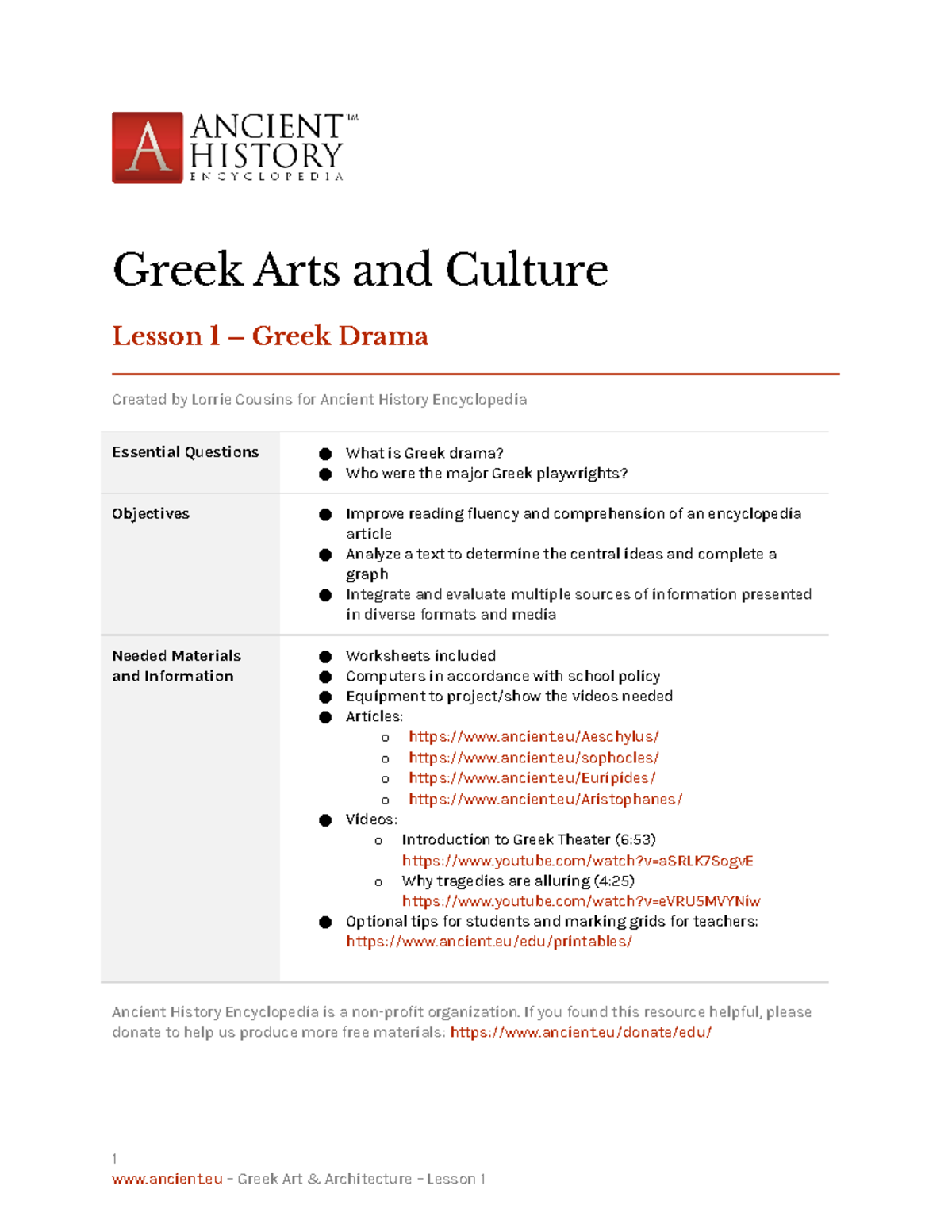 Lesson 1 - Greek Drama - Greek Arts and Culture Lesson 1 – Greek Drama ...