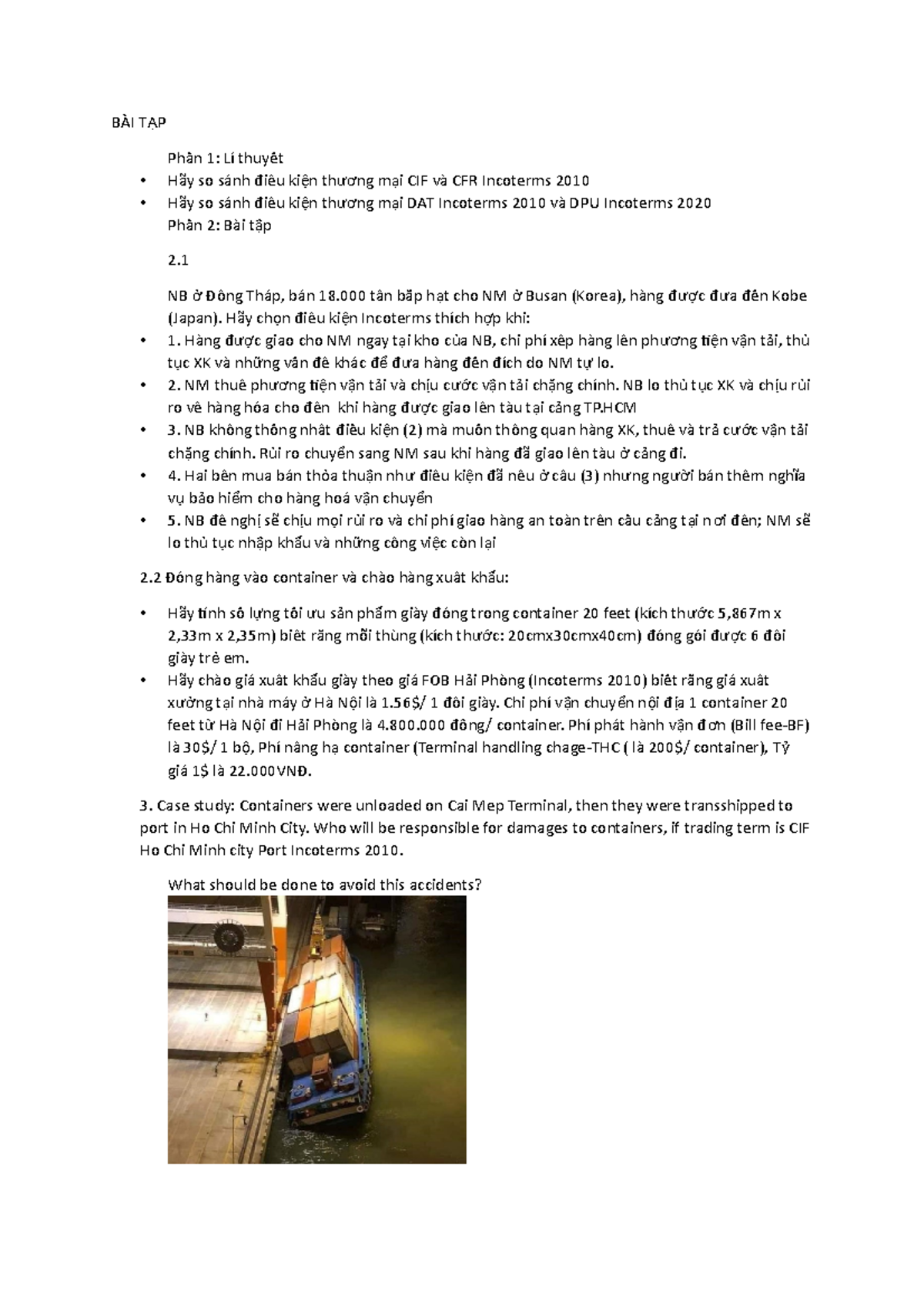 BÀI-TẬP- Qtxnk dhkt - BÀI T PẬ Phầần 1: Lí thuyếết Hãy so sánh điếầu ki n thệ ươ ạng m i CIF và ...