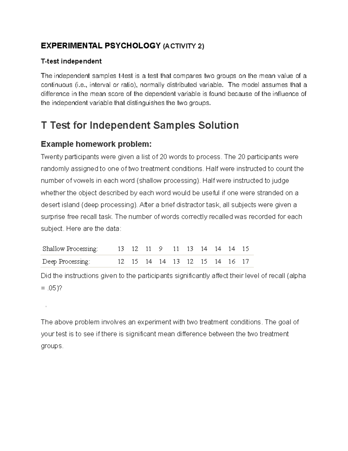 Experimental Psychology act - EXPERIMENTAL PSYCHOLOGY (ACTIVITY 2 ...