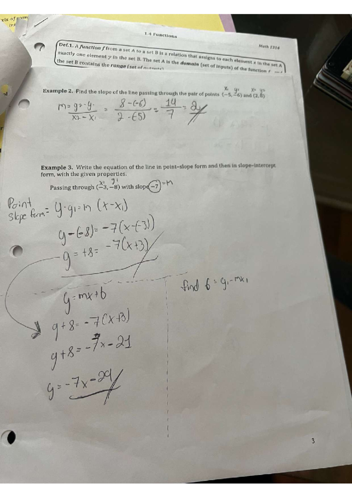 Slope of the line passing by - MATH 1314 - Studocu