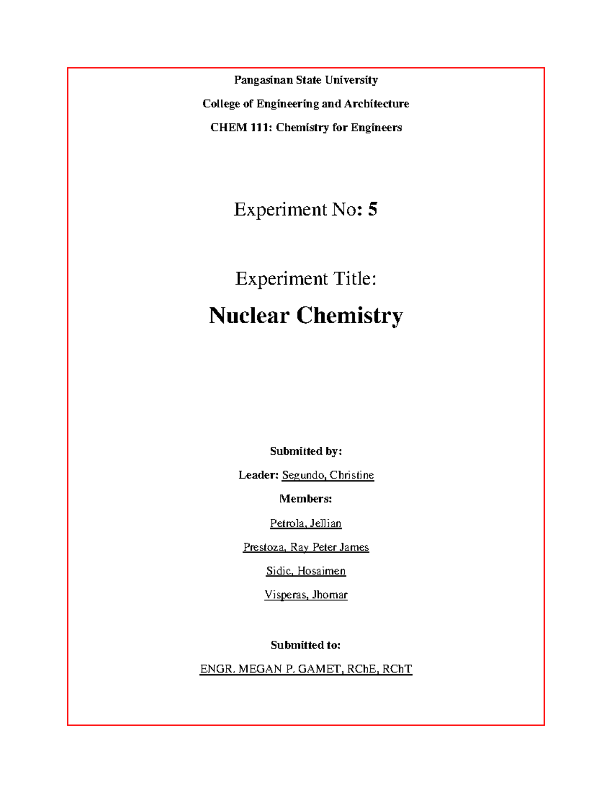 Laboratory Report 5 - Chemistry - WMSU - Studocu