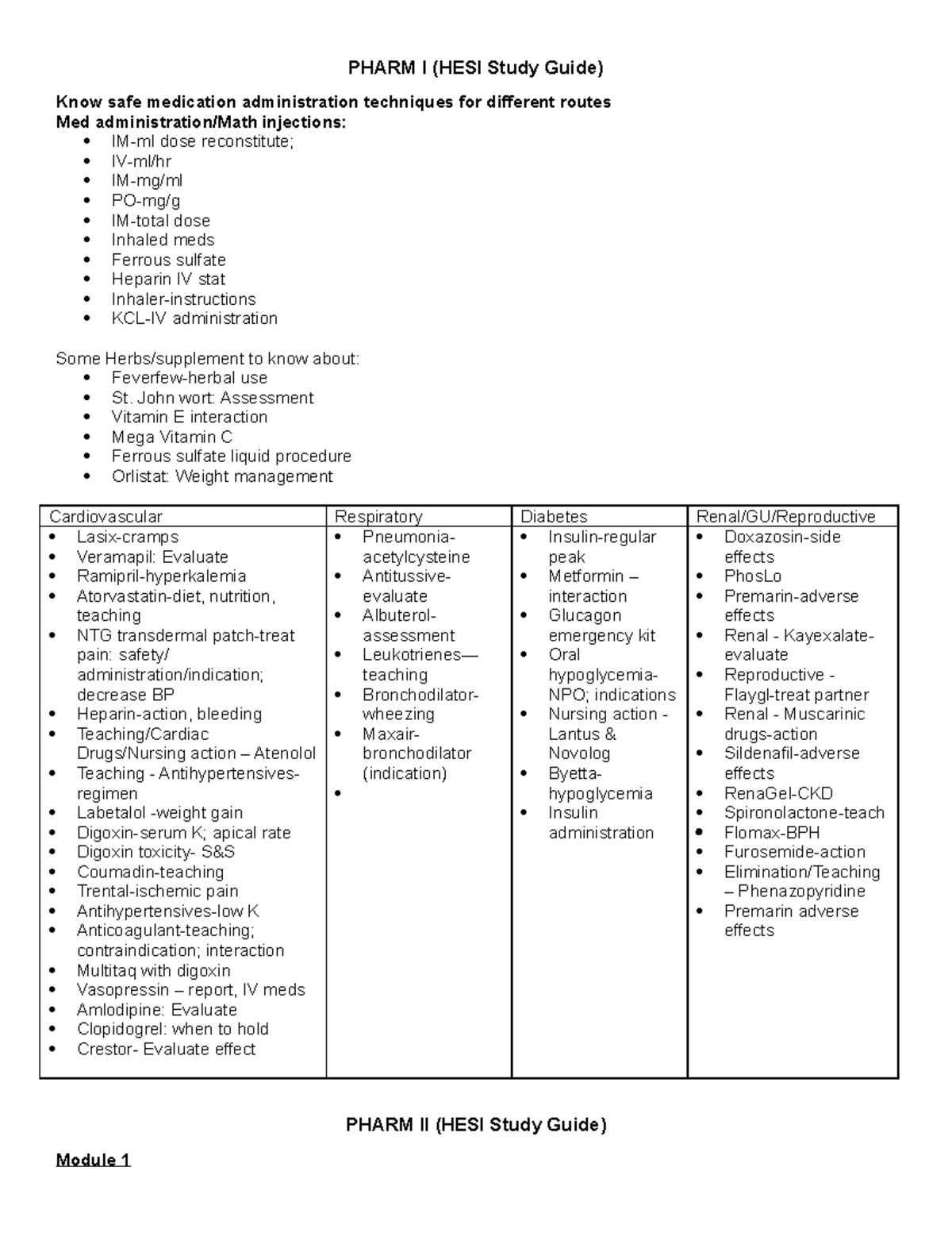 Pharm Hesi Guide-1 - study guide - PHARM I (HESI Study Guide) Know safe ...