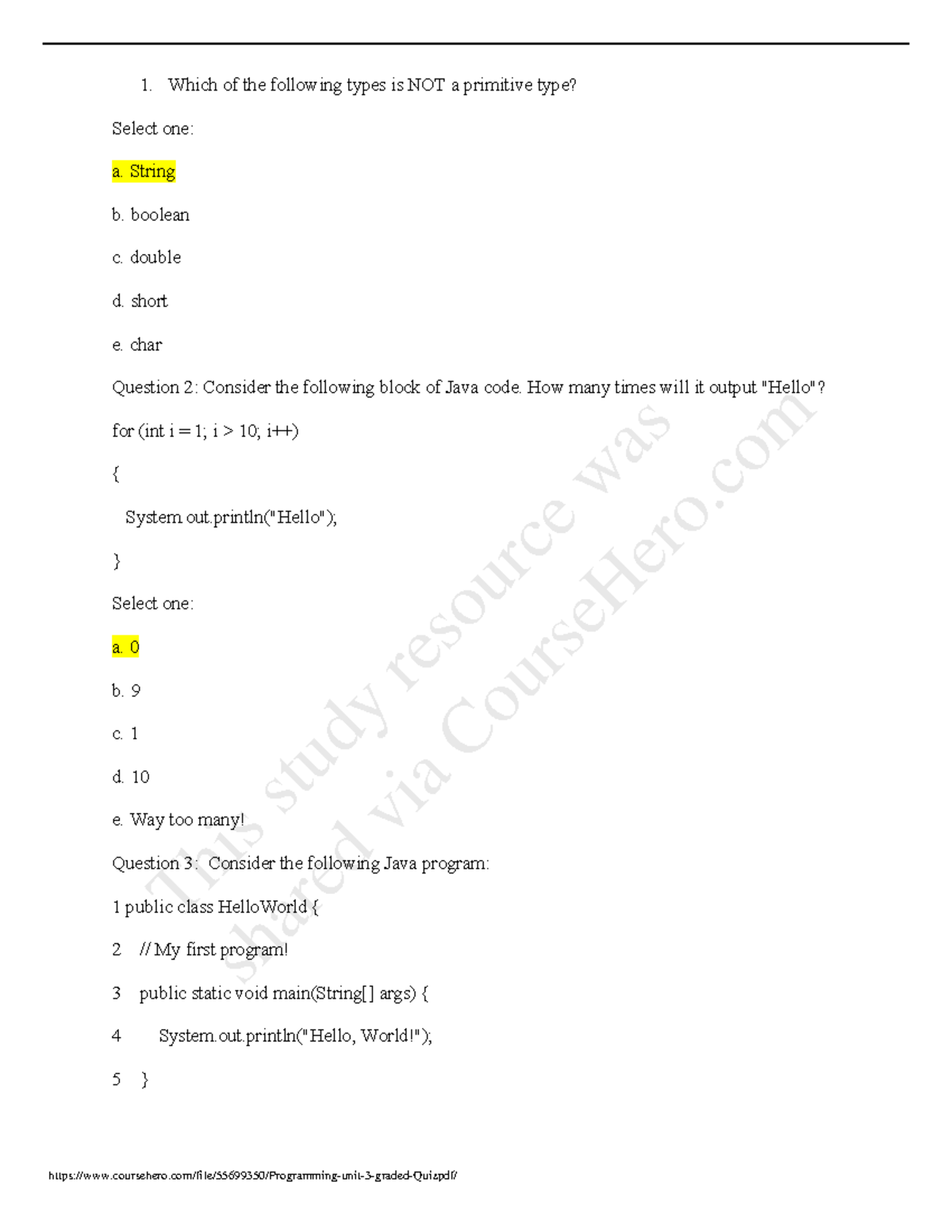 Programming unit 3 graded Quiz sample 1 - Which of the following types ...