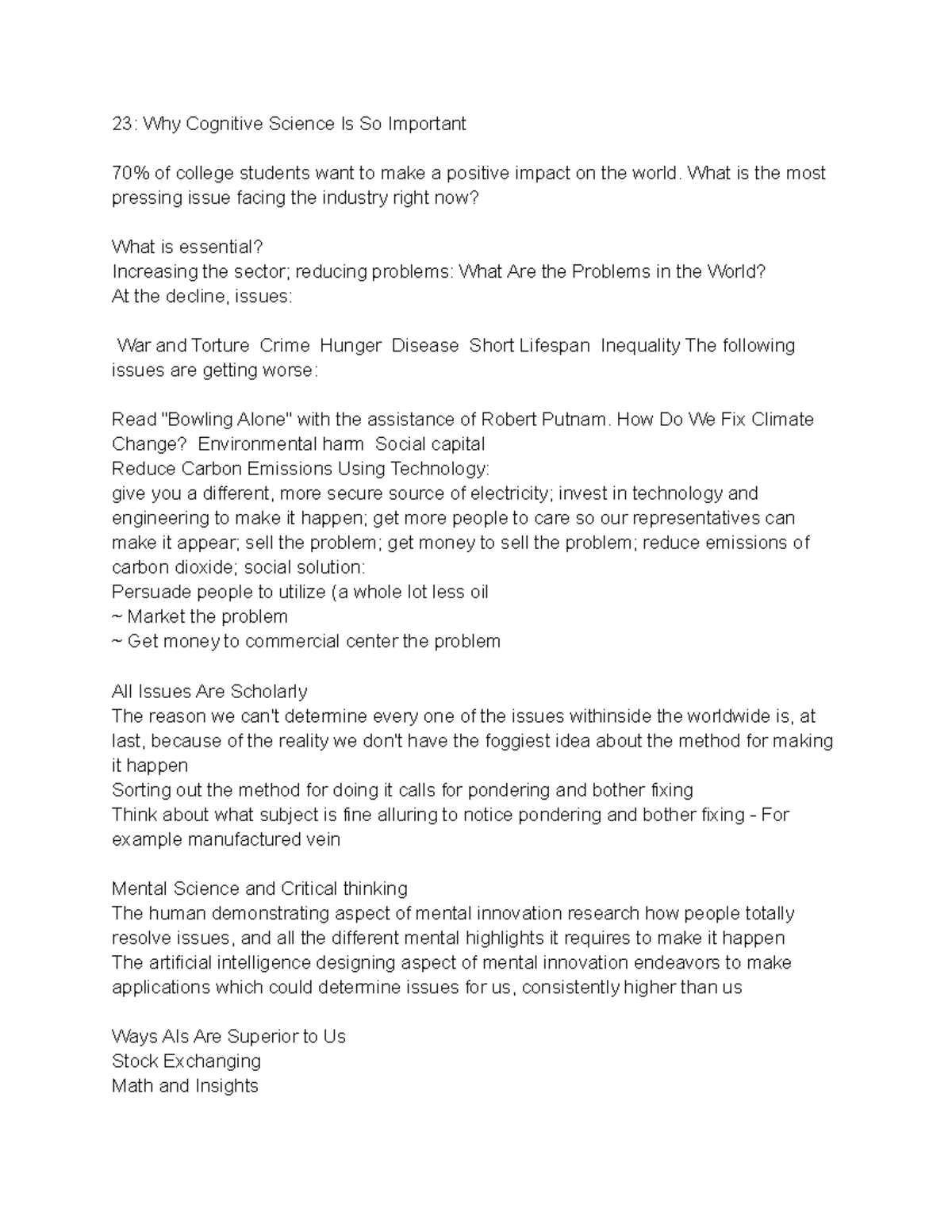 Lecture 23 Cgsc Notes - 23: Why Cognitive Science Is So Important 70% ...