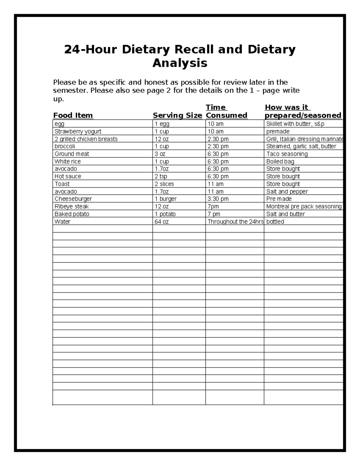 24-Hour diet AS - good notes - 24-Hour Dietary Recall and Dietary ...