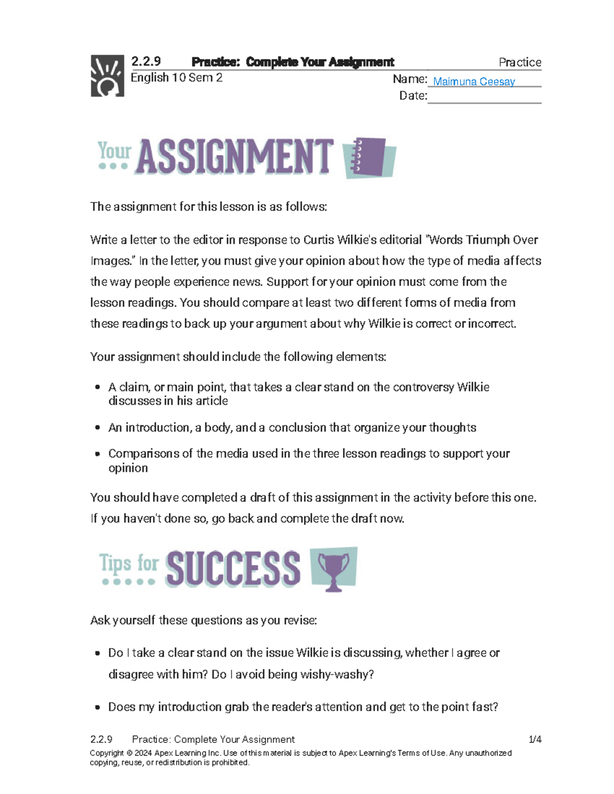 2.2.9 Practice - Complete Your Assignment (Practice) - Practice ...