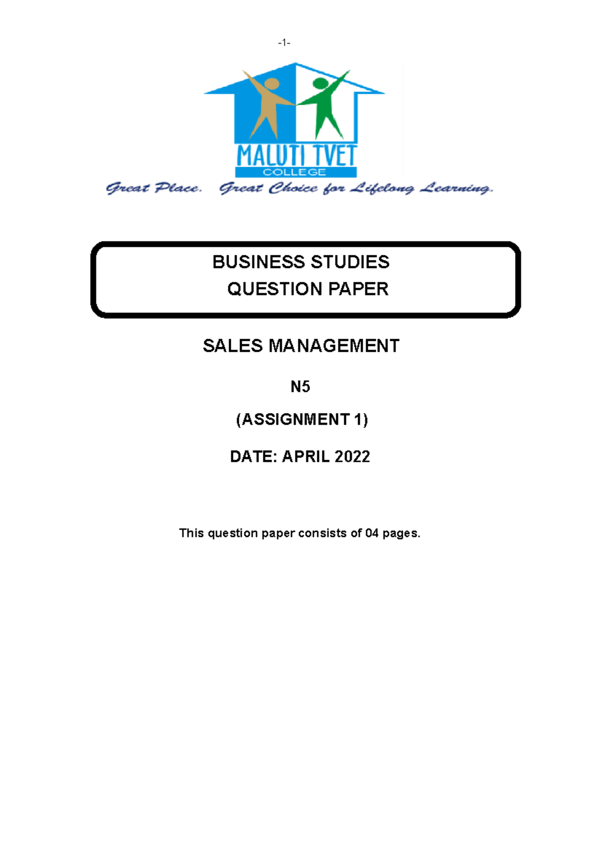 S1 2022 Sales Assignment - SALES MANAGEMENT N (ASSIGNMENT 1) DATE ...