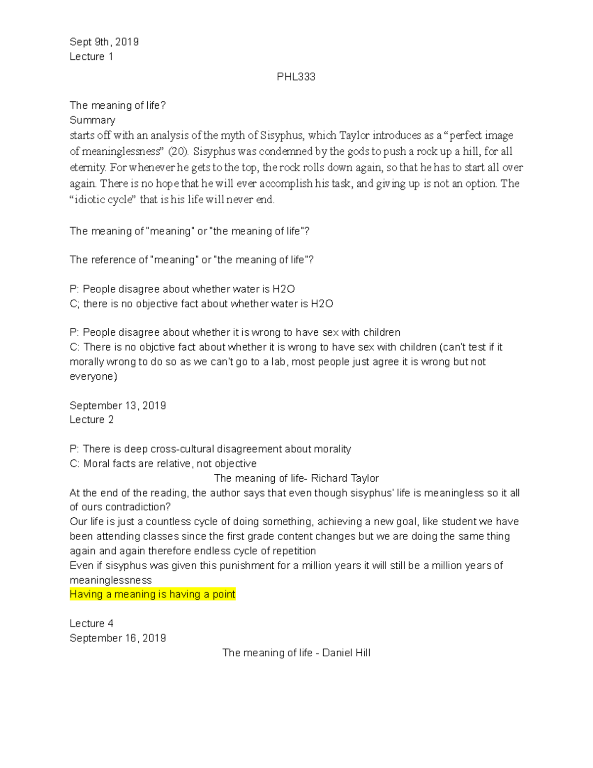 PHL333 - notes for full year - Sept 9th, 2019 Lecture 1 PHL The meaning ...