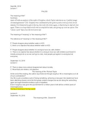 PHL 333 Notes - Philosophy 333 September 11, 2023 Cultural groups have ...