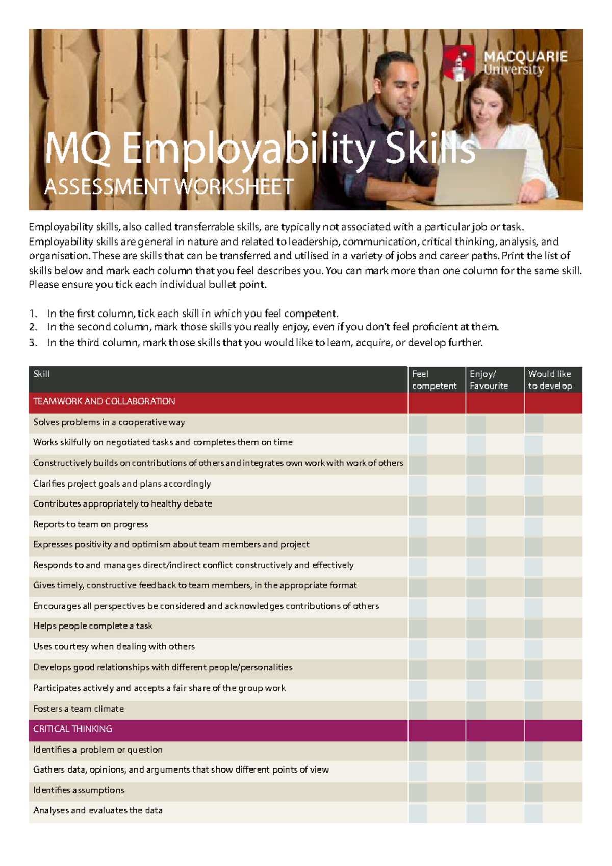 Skills assessment worksheet 26 - Employability skills, also called ...