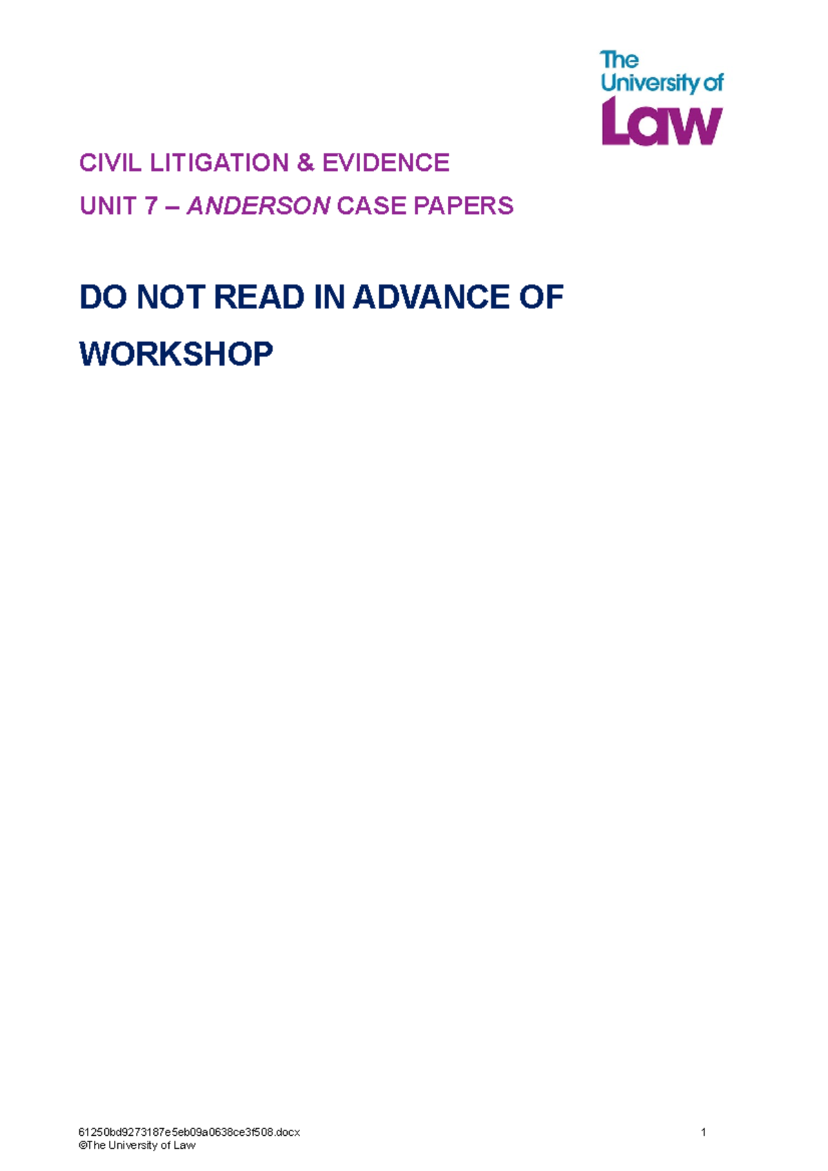 Anderson Case Papers - CIVIL LITIGATION & EVIDENCE UNIT 7 – ANDERSON ...