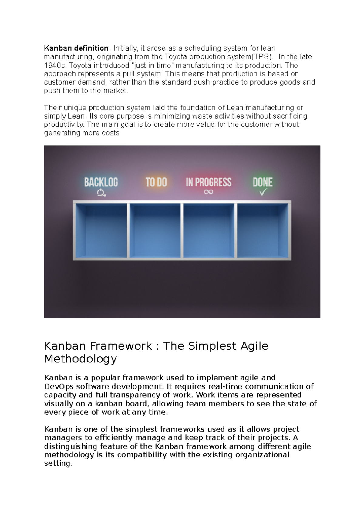 Kanban - Lecture notes 6 - Kanban definition. Initially, it arose as a ...