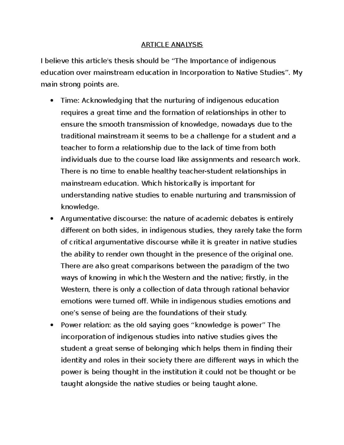 Article analysis - ARTICLE ANALYSIS I believe this article's thesis ...