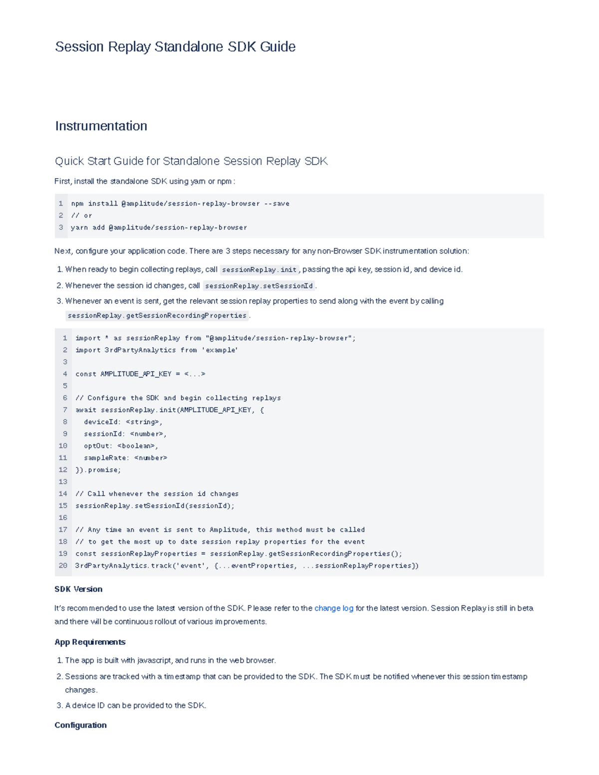 Session Replay Standalone Sdk Guide Session Replay Standalone Sdk Guide Instrumentation Quick